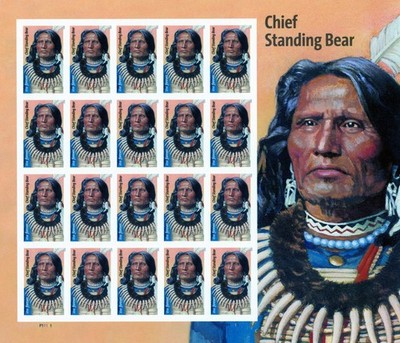 US 2023 MNH # 5798a IMPERF NDC CHIEF STANDING BEAR PANE OF 20 FOREVER ...