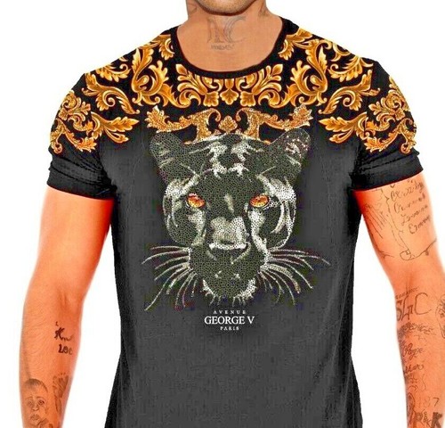 Avenue George V Paris T-Shirt Black Panther Rhinestone Men's Black ...