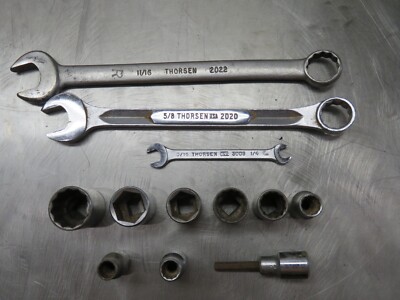 VINTAGE THORSTEN TOOLS WRENCH SOCKET SET 11/16 5/8 5/16 1/4 1/2 3/4 3/8 ...
