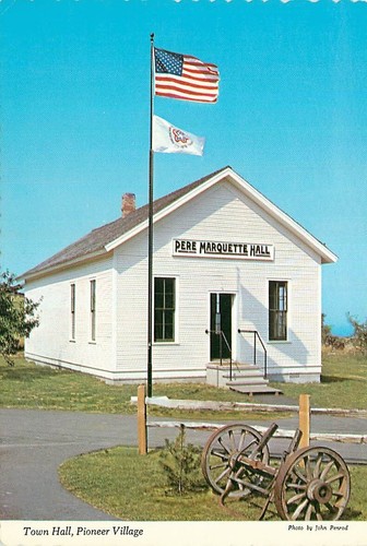 Postcard Pere Marquette Town Hall, Pioneer Village, Ludington, Michigan ...