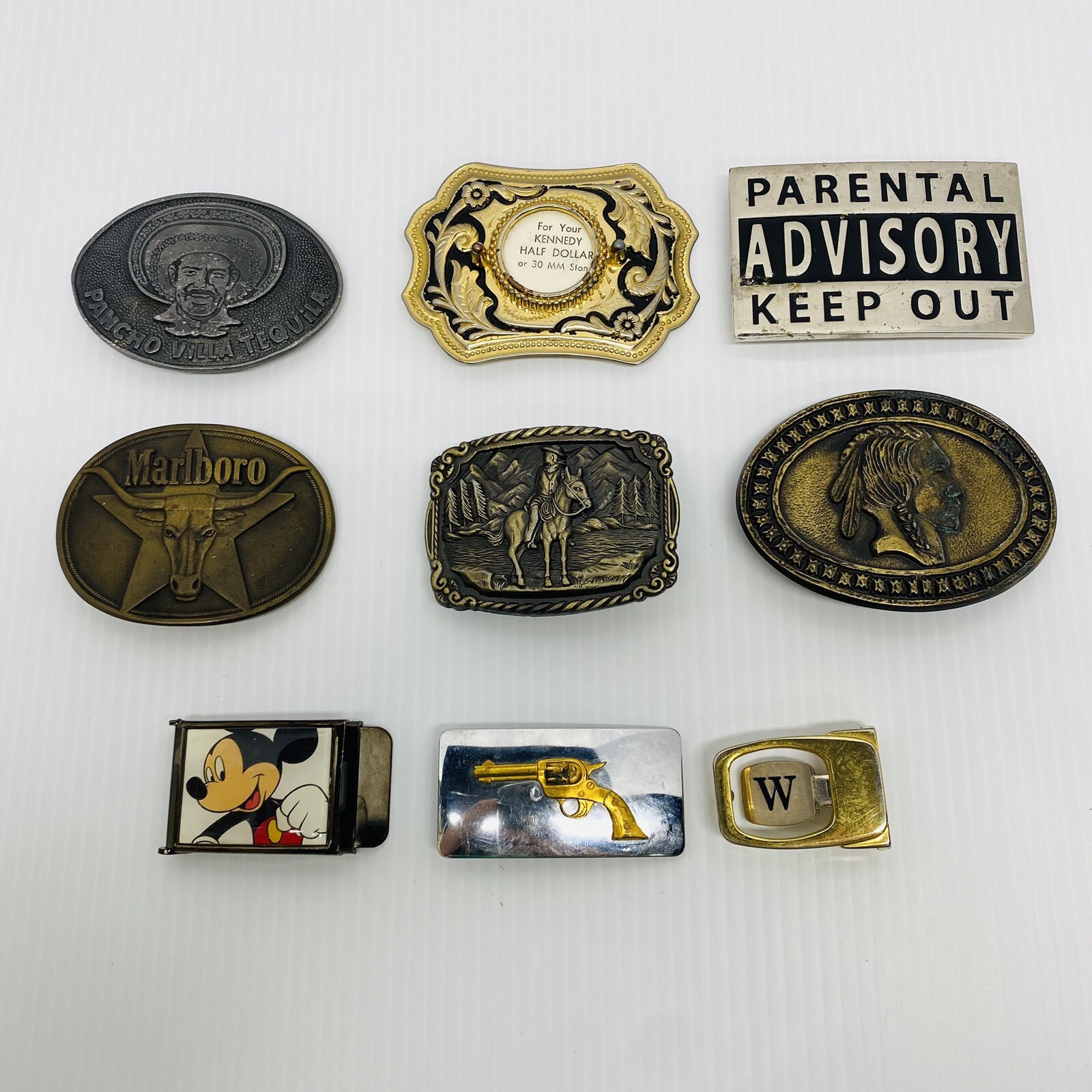 Vtg Belt Buckle Lot of 9 Western Brass Marlboro Horse Tequila Mickey | eBay