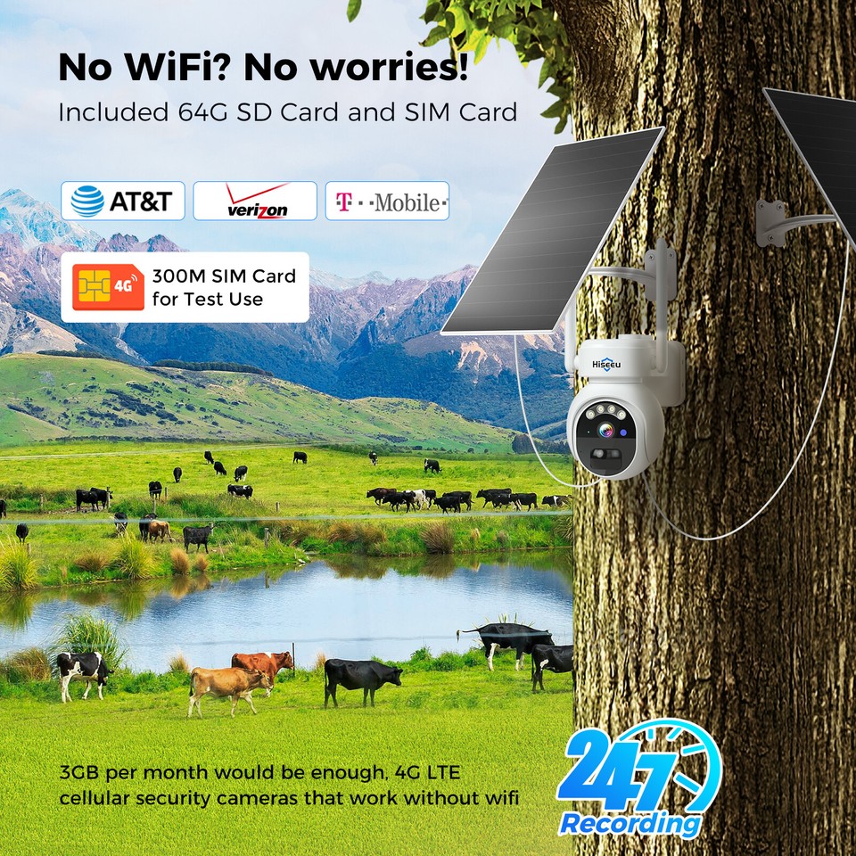 Hiseeu 4G LTE Cellular Solar Powered Outdoor Security Camera Smart AI ...