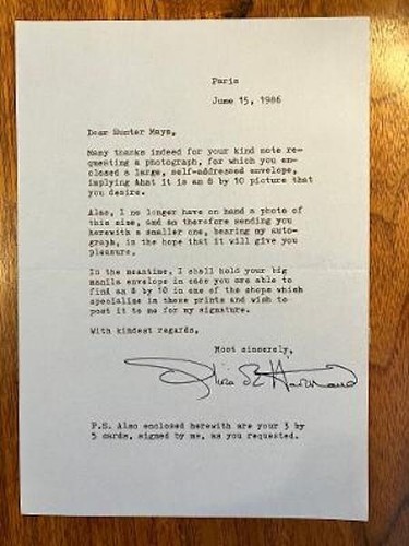 VINTAGE DATED LETTER SIGNED BY OLIVIA DE HAVILLAND WITH ORIGINAL ...