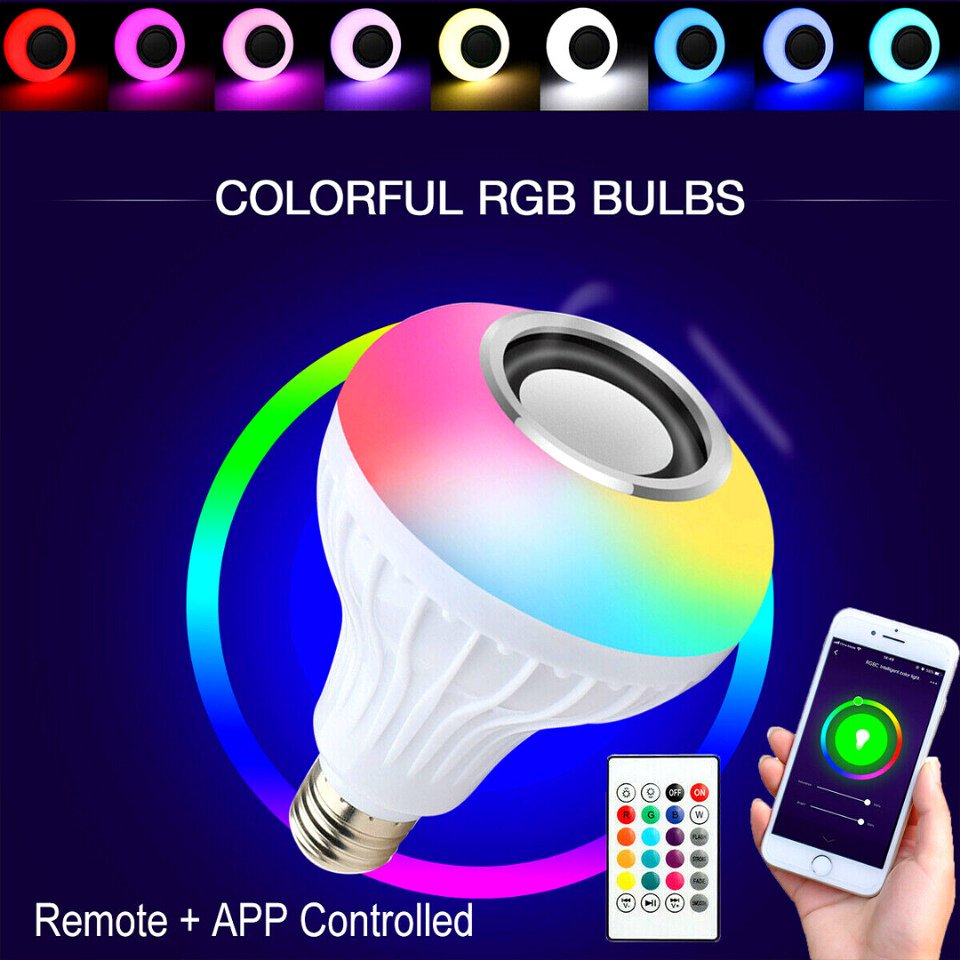 2PACK- Wireless Bluetooth Speaker E27 Bulb LED Light Music RGB Color ...
