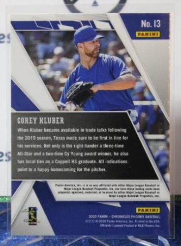2020 PANINI CHRONICLES PHOENIX COREY KLUBER # 13 TEXAS RANGERS BASEBALL ...