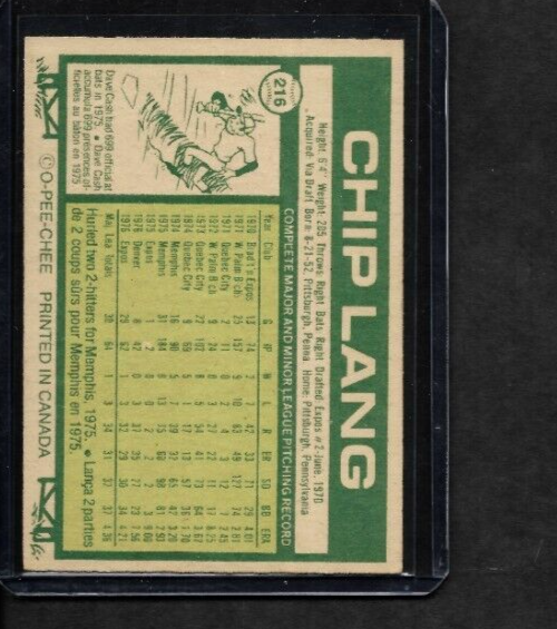 1977 O-Pee-Chee #216 Chip Lang Expos ROOKIE EX/MT | eBay