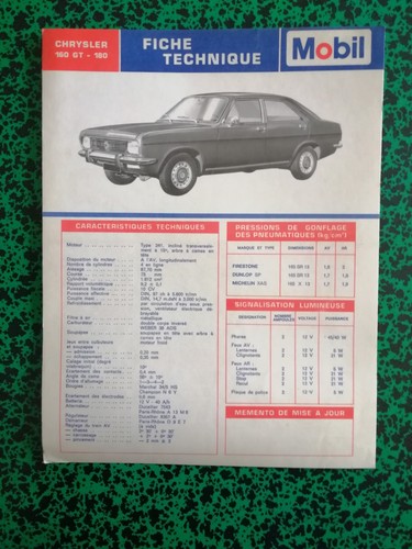 Fiche Technique Mobil CHRYSLER 160 GT - 180 | eBay