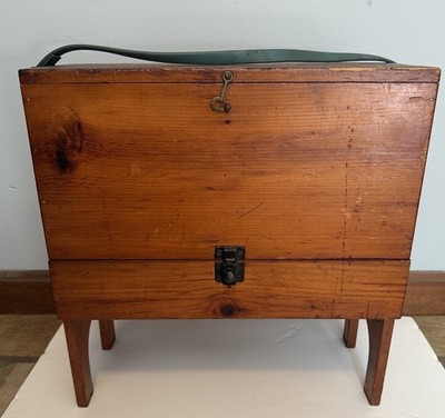 Vintage Handmade Pine wood Fishing Tackle Box With Some Lures Hooks and ...