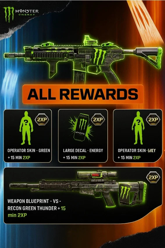 COD Black Ops 7 Full Set Double XP Monster Energy Codes x5 FAST ...