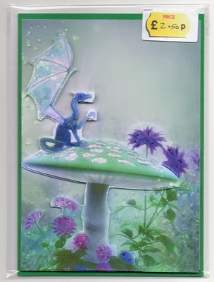 WINGED DRAGON ON TOADSTOOL HANDMADE BLANK GREETING CARD GOTHIC FANTASY ...