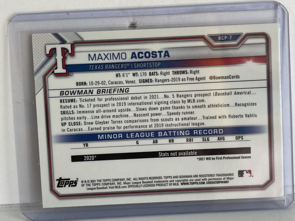 Bowman Chrome 1st Maximo Acosta BCP-7 Mojo Refractor Rookie Card 2021 ...