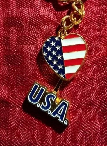USA Keychain, with heart, gold metal tone, new with tag | eBay