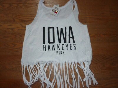 VICTORIAS SECRET PINK IOWA STATE "HAWKEYES" FRINGED CROP TANKTOP ...