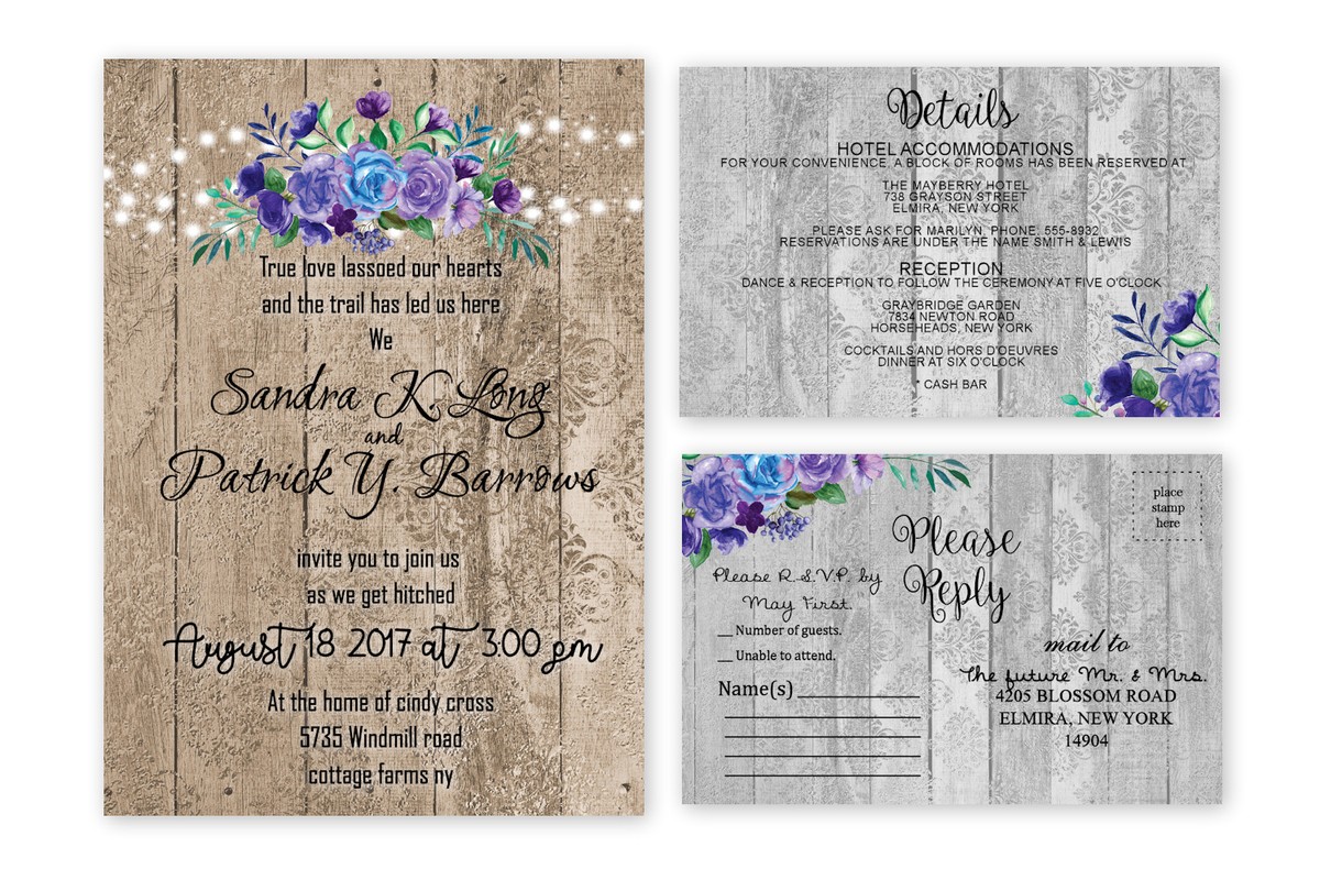 Purple Rustic Wedding Invitations