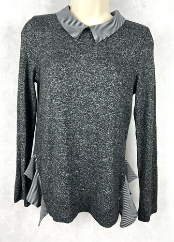 Monteau Gray Long Sleeve Thin Knit Sweater Collared Shirt Size M | eBay