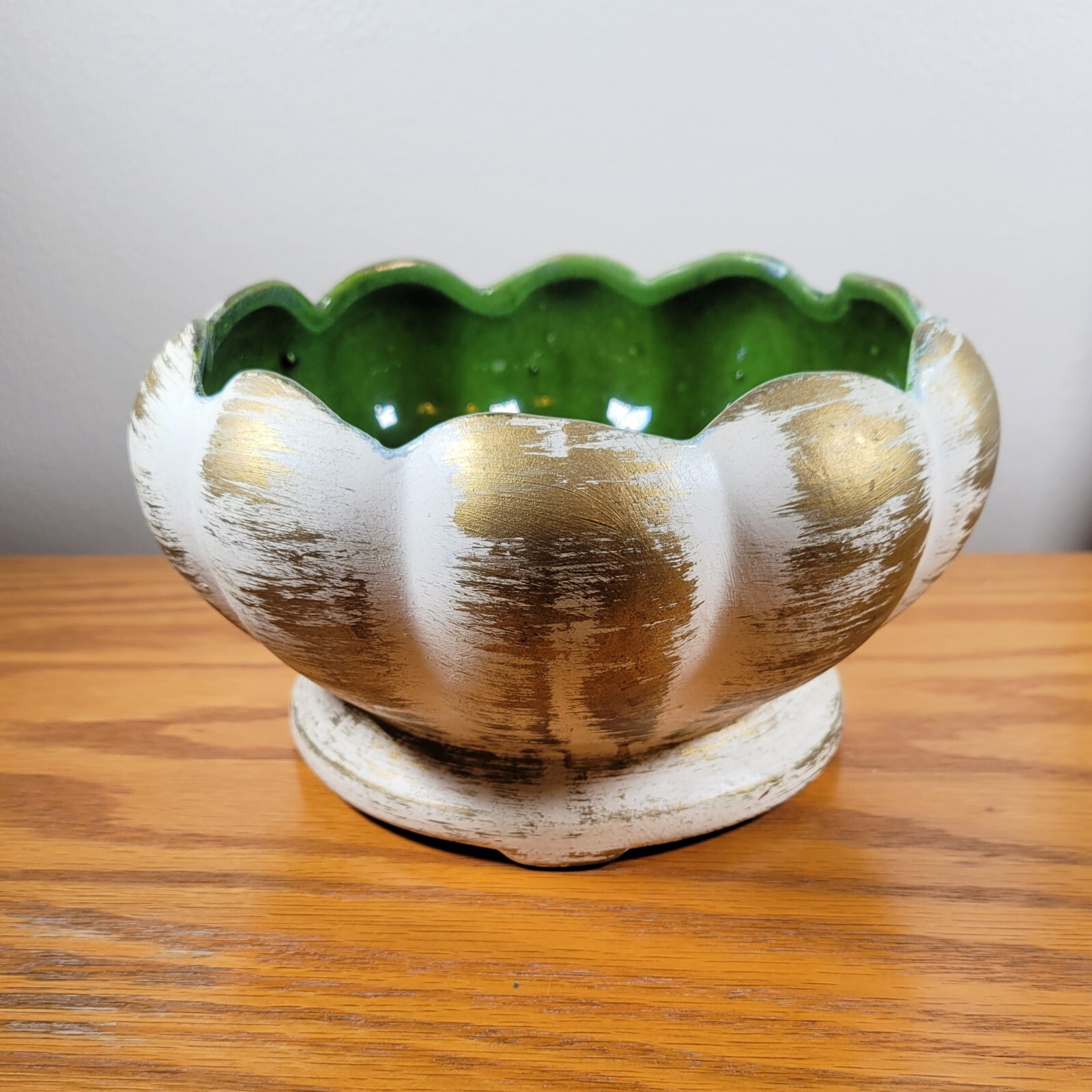 VTG Round Scalloped Pottery Planter, Urn w/Pedestal, California Green ...