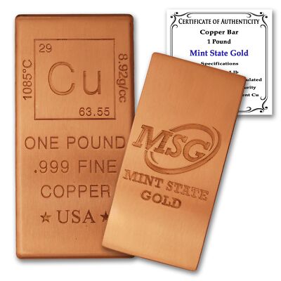 1 lb Copper Bar .999 Pure Bullion Periodic Table Design Flat Style | eBay