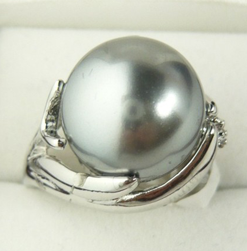 7Colors 14mm South Sea Round Shell Pearl Gemstone Jewelry Ring Size ...