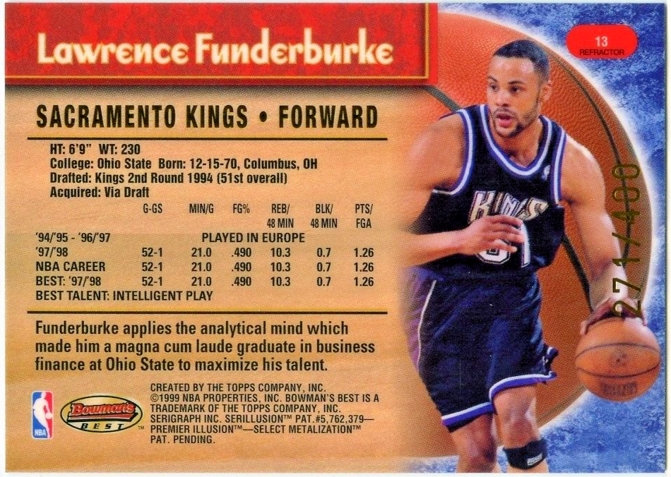 1998-99 Bowman's Best Refractor Lawrence Funderburke #271/400 ...