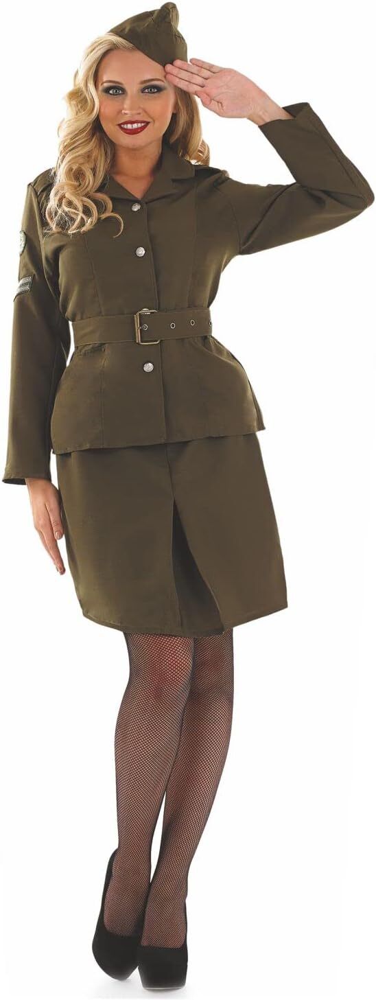 Womens WW2 Army Girl Costume Ladies 1940s Military Fancy Dress S - XXL ...