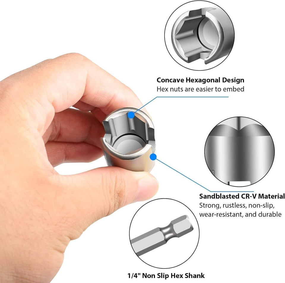 3PCS Power Wing Nut Driver Hook Drill Bit Socket Wrench Tool 1/4 Inch ...