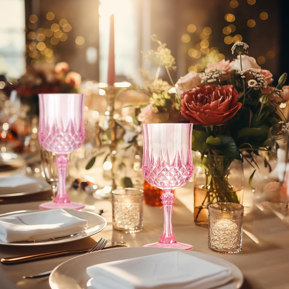 48 Pcs Pink Plastic Wine Glasses, Plastic Water Goblets for Parties ...