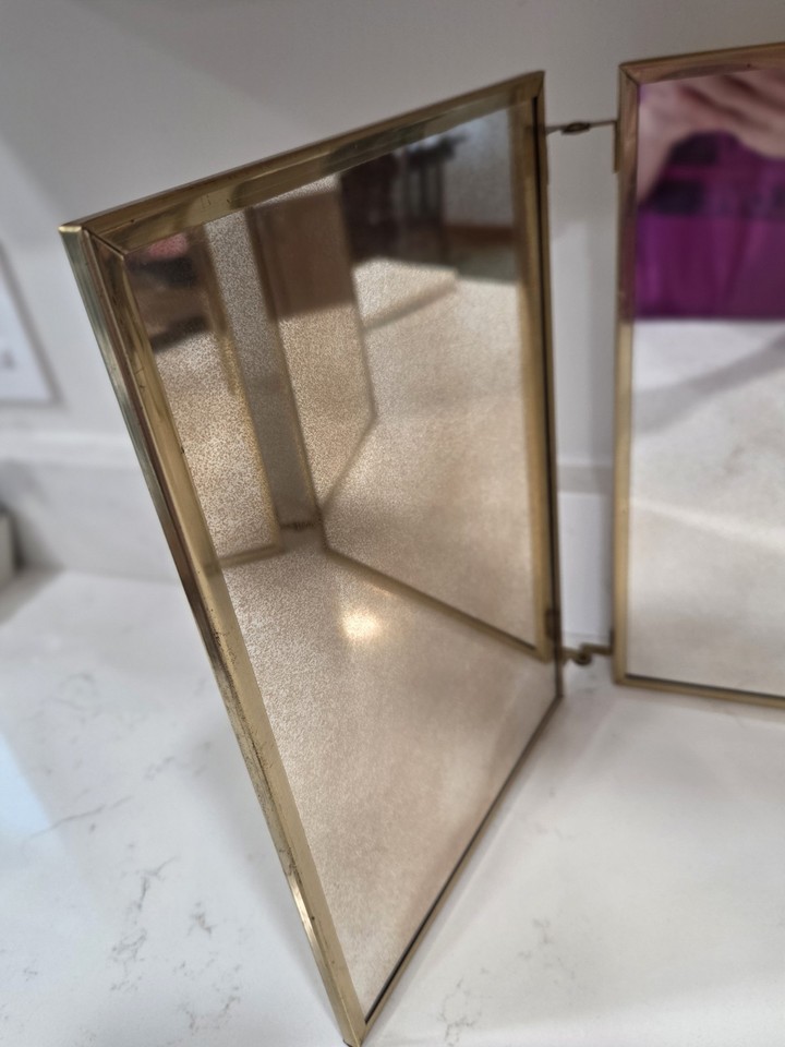 Vintage MCM Ornate Gold Metal Tri Fold Mirror Hollywood Regency | eBay