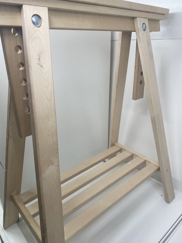 Pack of 2 Ikea Mittback TRESTLE TABLE Wooden Stand Leg + Shelf,Birch ...