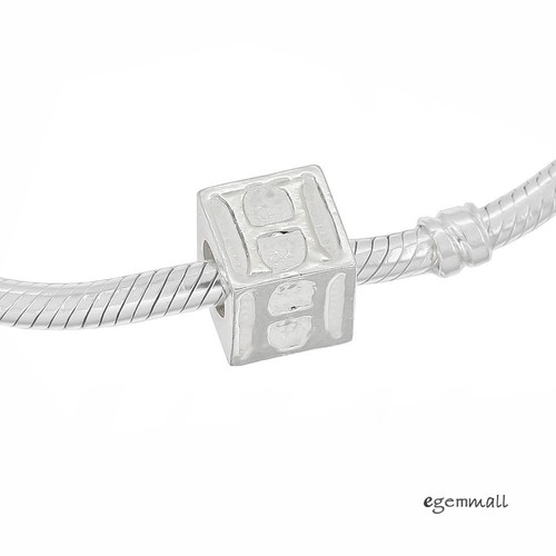 1 Sterling Silver Alphabet Initial Letter Cube Charm Bead Fit European ...