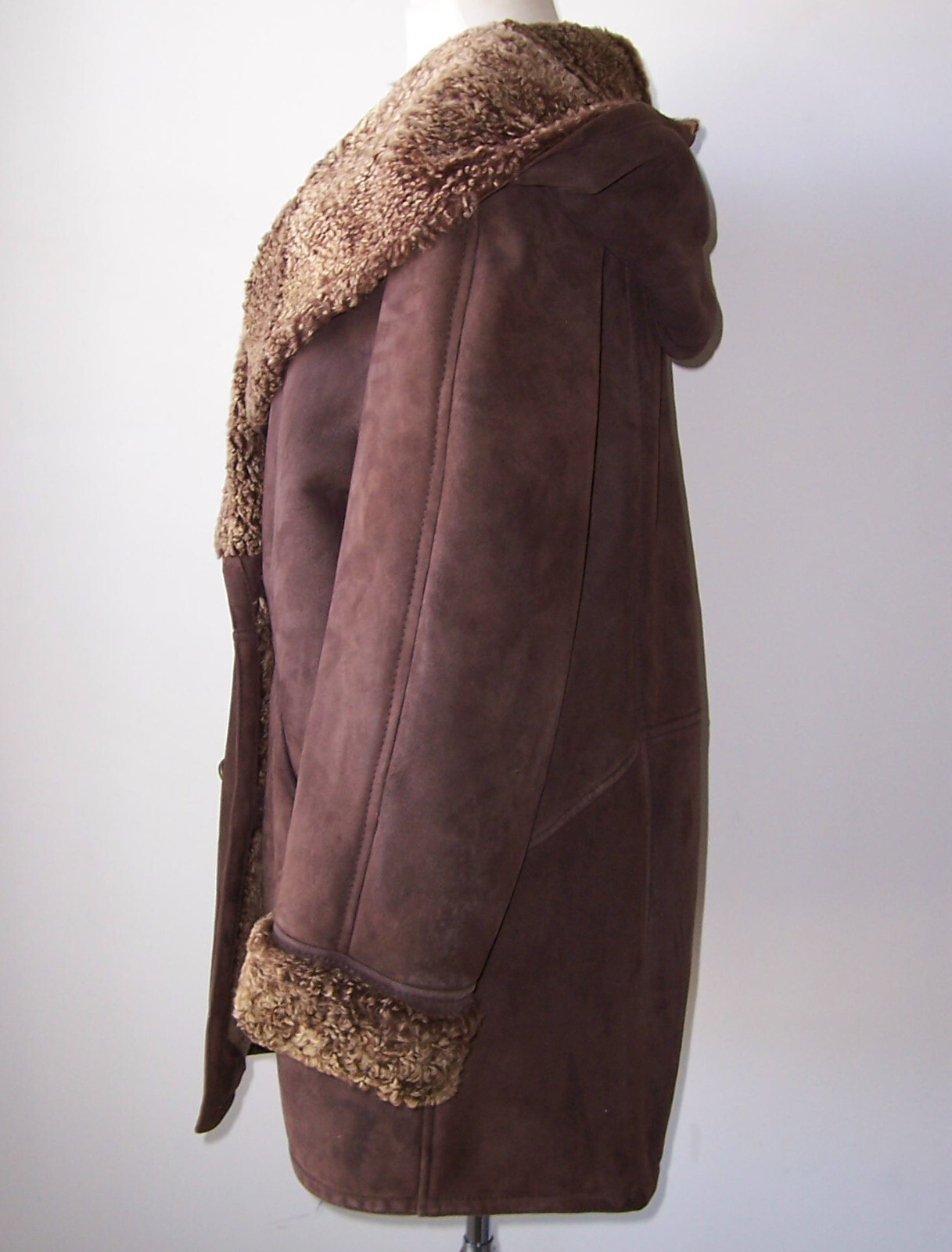 COACH Vintage Brown Suede Shearling Hoodie Coat Jacke… - Gem