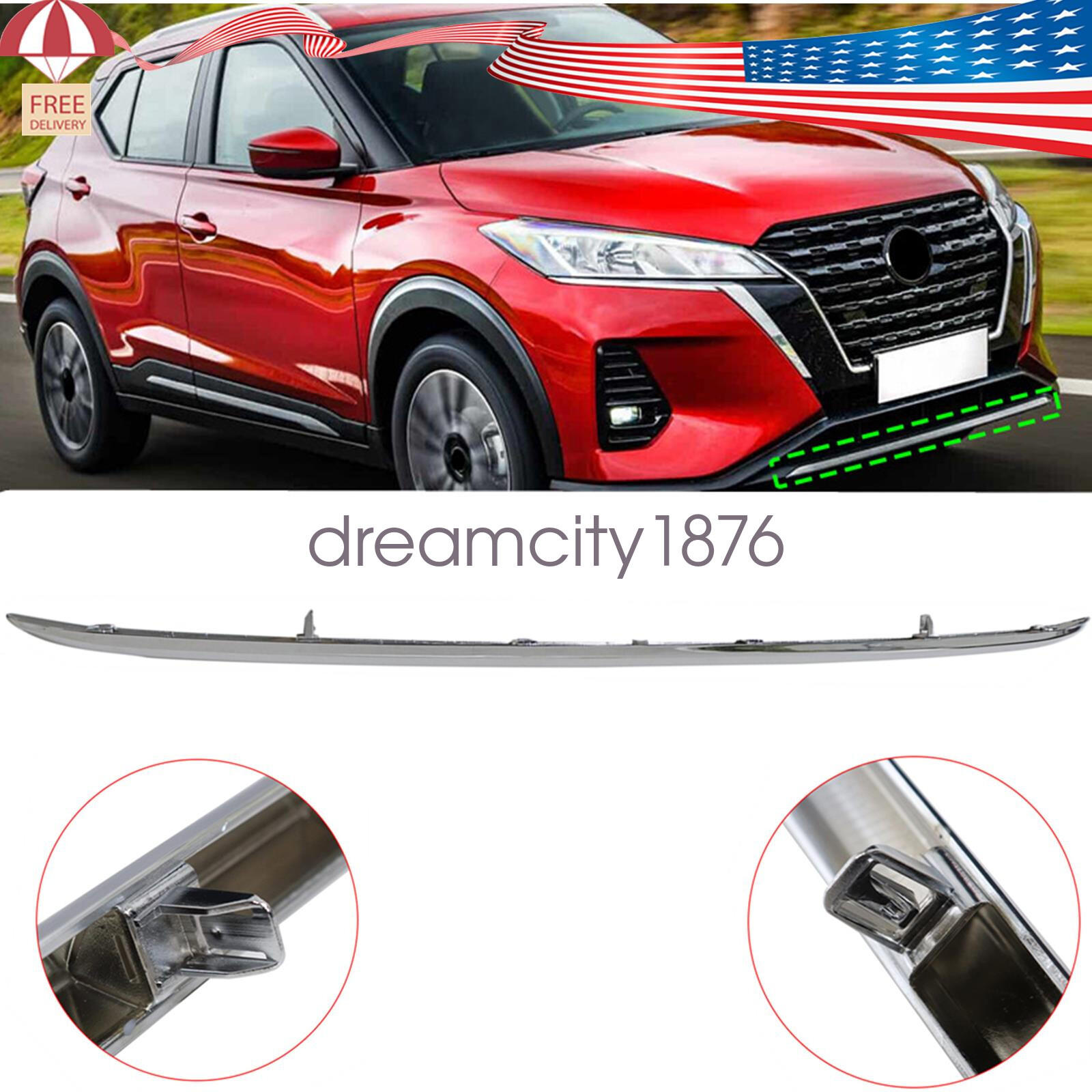 For 2021-2023 Nissan Kicks Chrome Molding Trim Front Bumper Lower ...