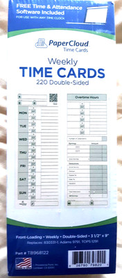 PaperCloud Weekly Time Cards 220 ct. Double Sided Front Loading 3 12"x ...
