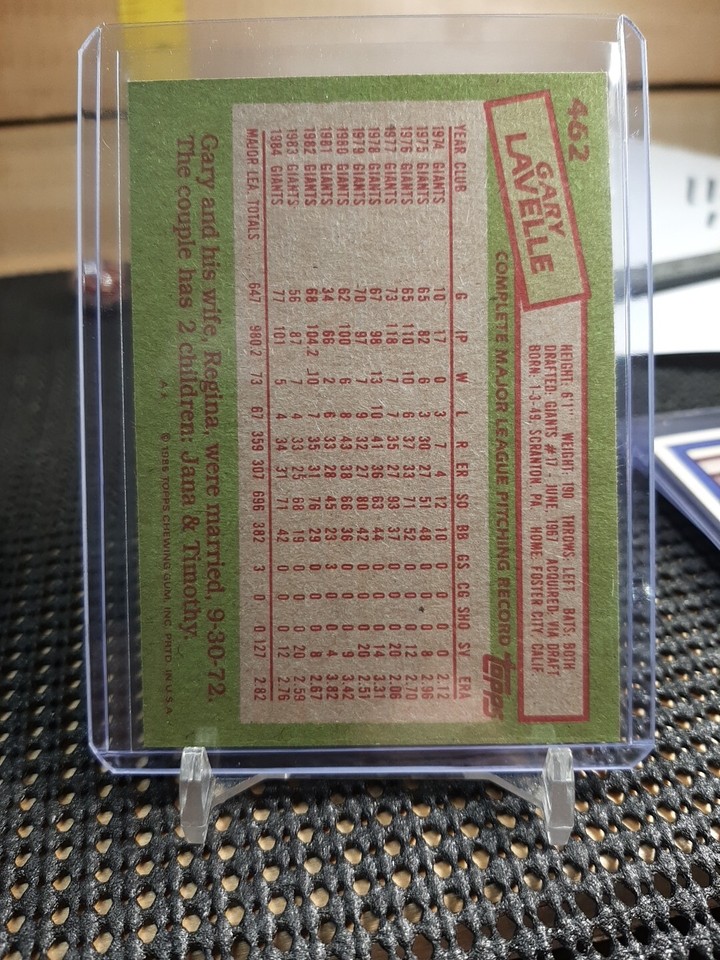 1985 Topps Set GARY LAVELLE #462 S.F. GIANTS ** MINT ** HIGH GRADE ...