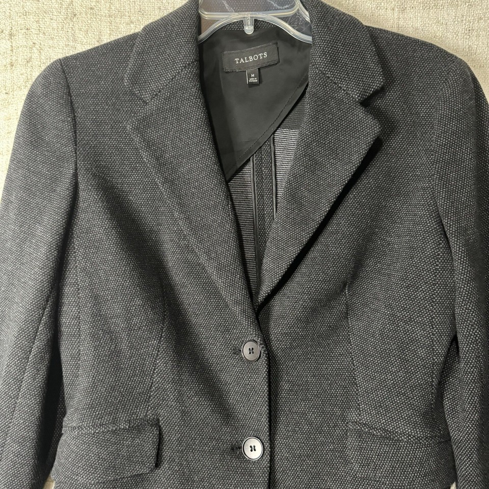 Talbots Tweed Blazer Size Medium Gray 2 Buttons Career Business Jacket ...