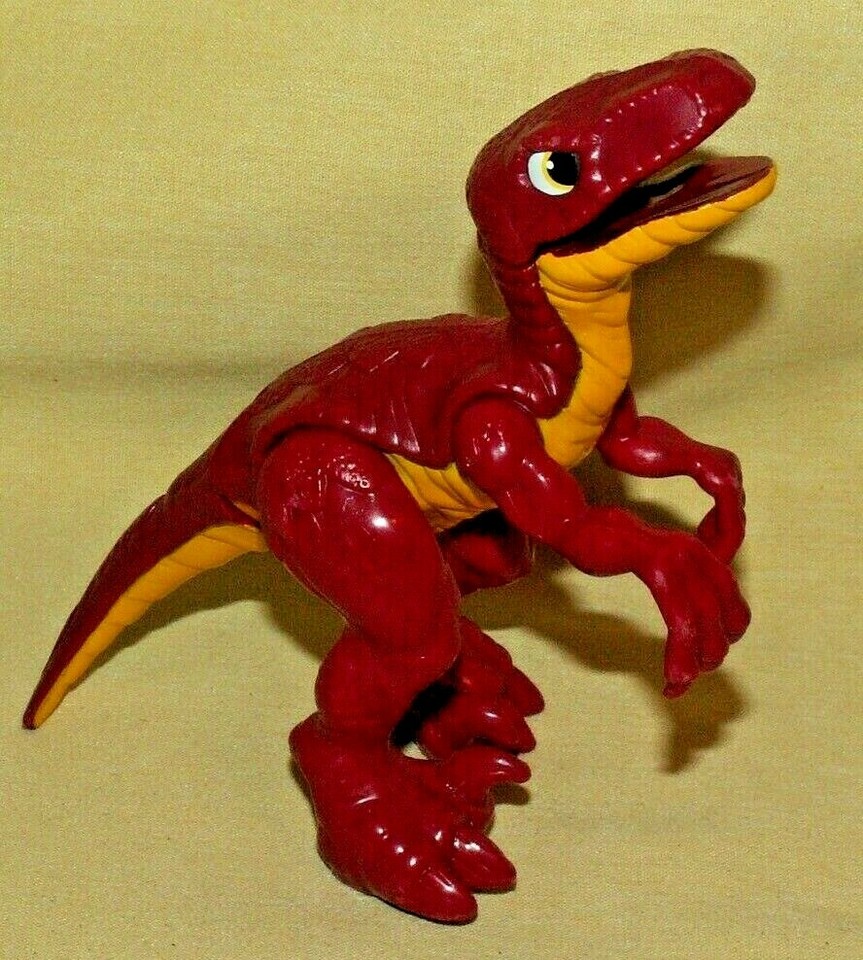 DINOSAUR IMAGINEXT RED RAPTOR YELLOW MATTEL 2011 LOOSE ARMS LEGS MOUTH ...