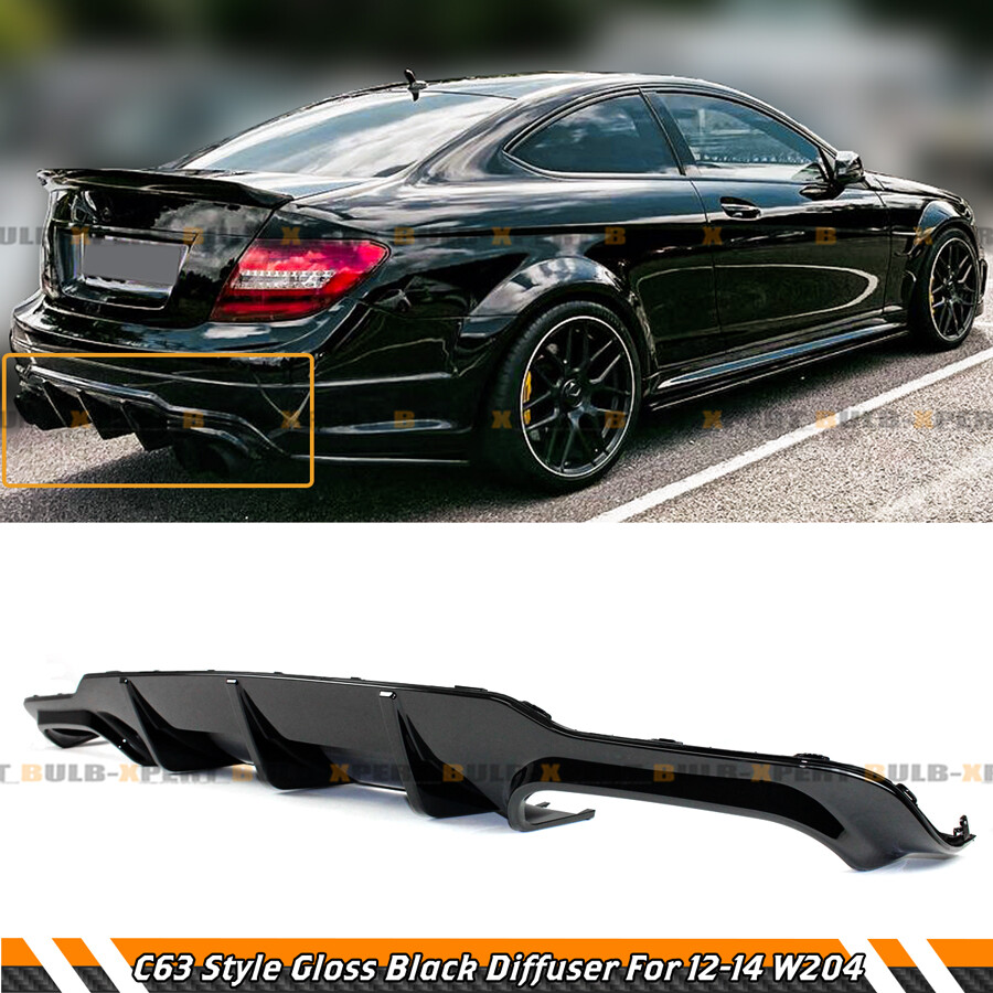 FOR 2012-14 MERCEDES-BENZ W204 C63 AMG GLOSS BLACK REAR BUMPER DIFFUSER ...