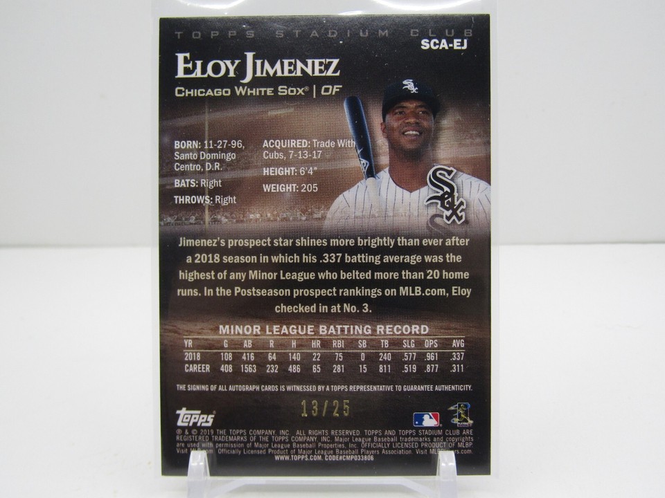 ELOY JIMENEZ 2019 TOPPS STADIUM CLUB ROOKIE AUTOGRAPH AUTO! #13/25 ...