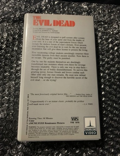 The Evil Dead VHS Thorn EMI 1979 Original First Print Horror Signed by ...
