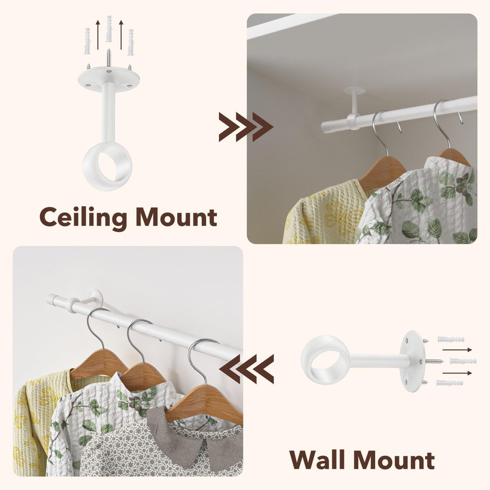 Closet Rod Hanging Clothes Adjustable Ceiling/Wall Mounted Heavy 17-67 ...