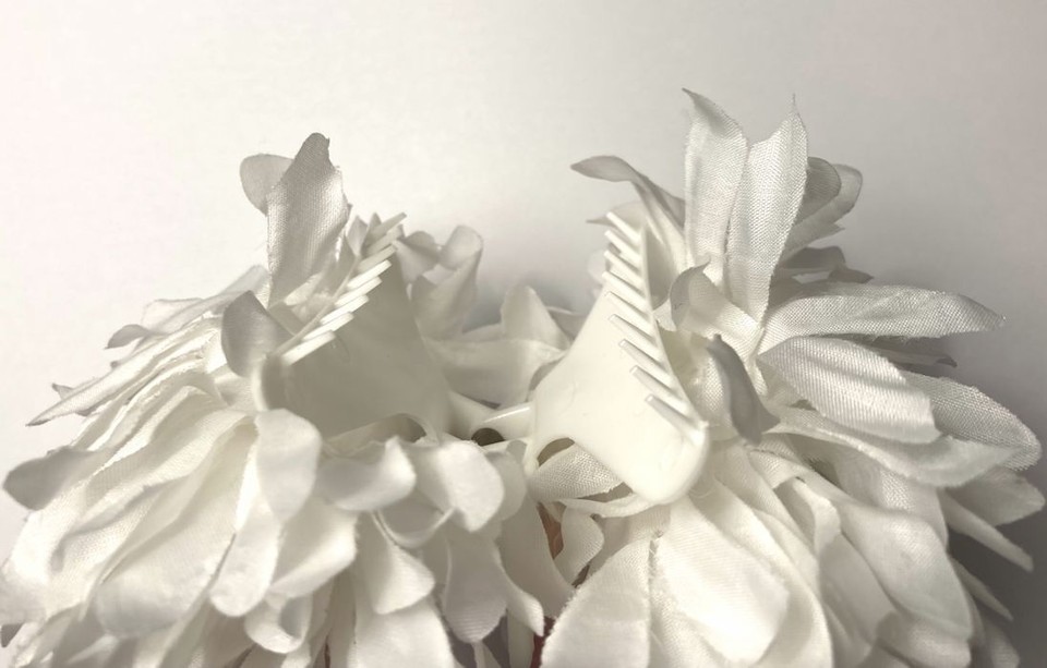 Vintage Round White Puff Poof Flower Butterfly Claw Hair Clip New Made ...