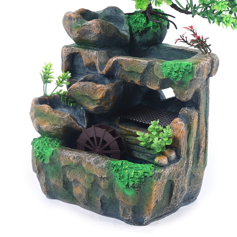 Mini Tabletop Water Fountain Rockery Waterfall w/ LED Light Table Decor ...