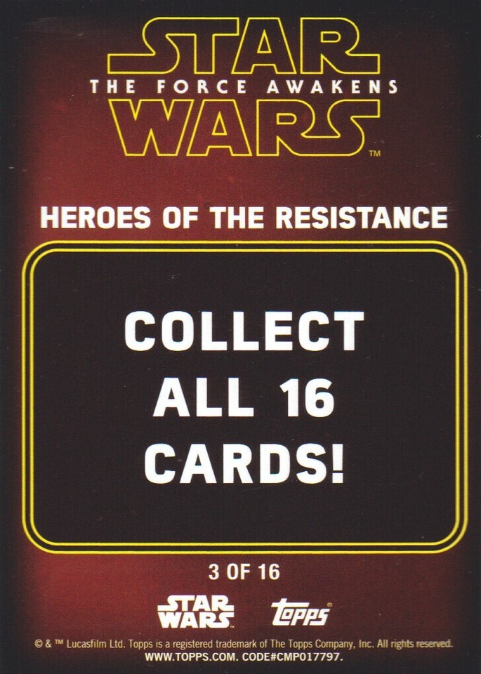 2016 Star Wars Force Awakens S2 Card Heroes of the Resistance #3 Finn ...
