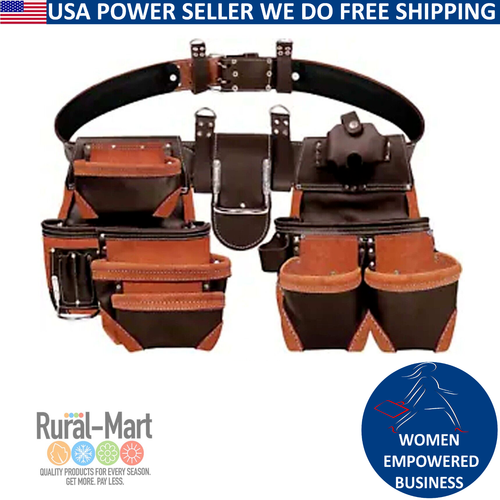 19 Pocket Leather Tool Belt Pouch Multipurpose Pockets Work Organizer ...
