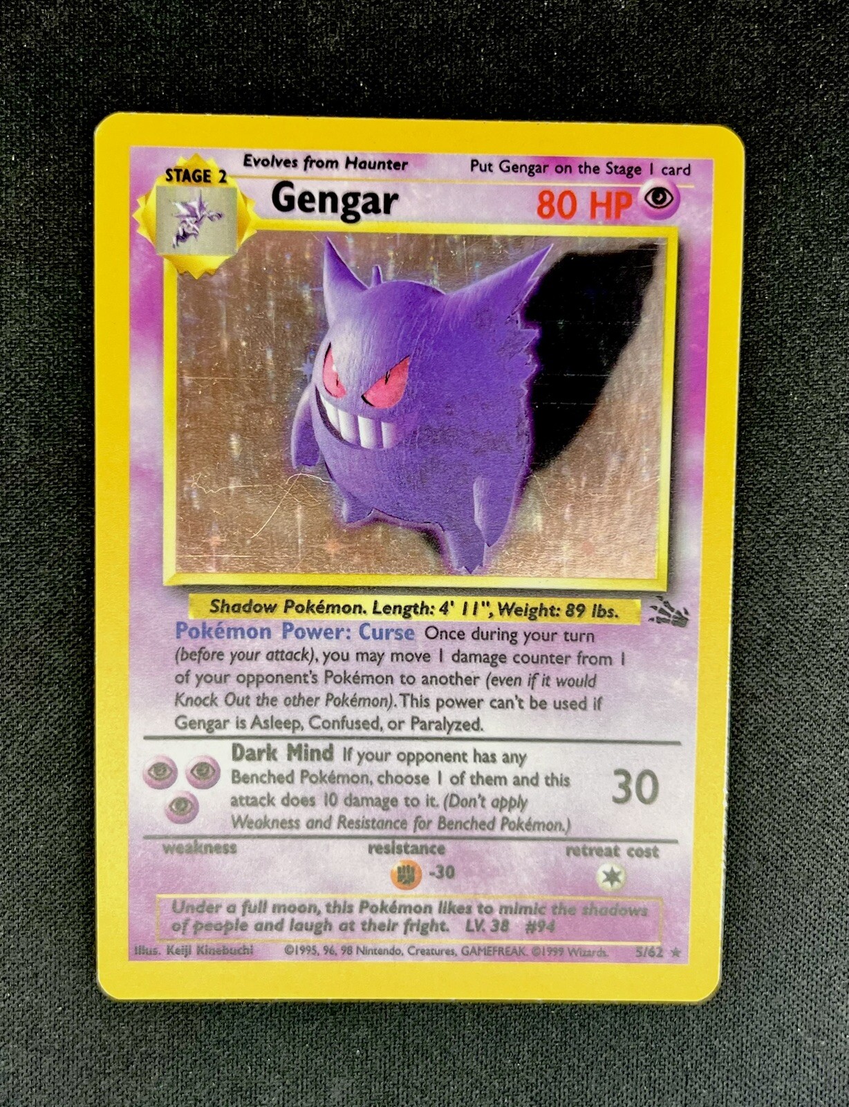 1999 Pokemon GENGAR Fossil Set HOLO BLEED ERROR Misprint Ink 5/62 RARE ...