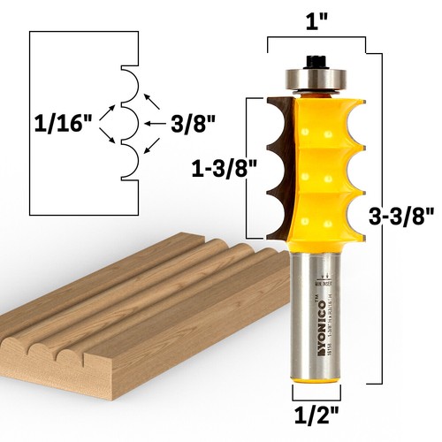3/16" Radius Triple Bead Trim Molding Router Bit - 1/2" Shank - Yonico ...