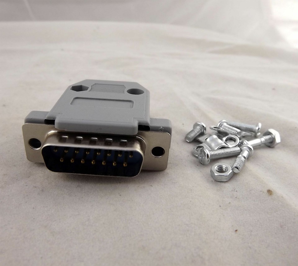 DB15 Male Plug 15 Pin 2 Rows D-Sub Connector Gray Plastic Hood Cover ...