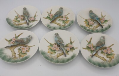 Vintage Lefton 3d Blue Parakeet with Flowers Bird Plates Wallhanging ...