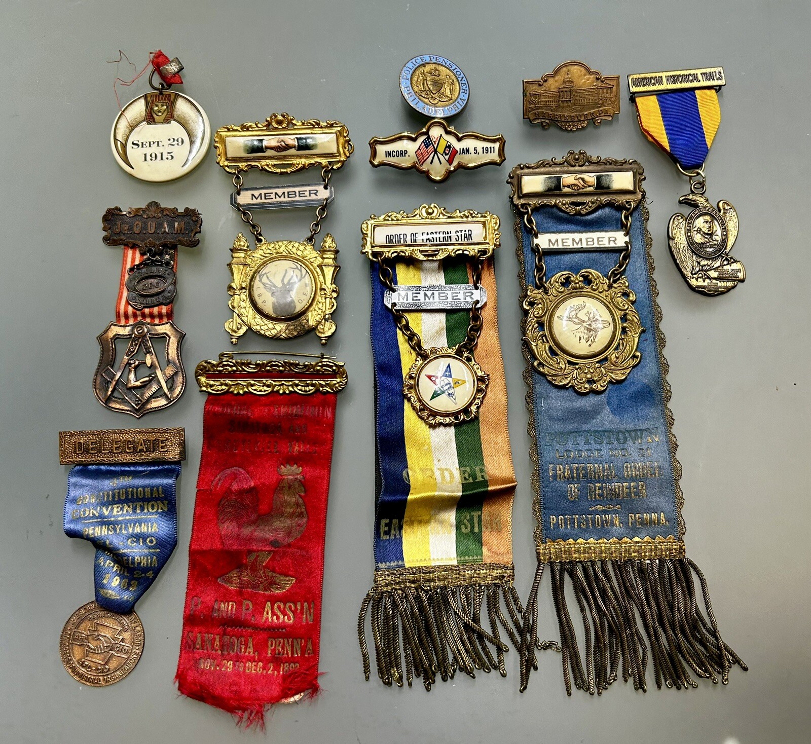 Lot Of Antique Fraternal Member Ribbons Pins | eBay