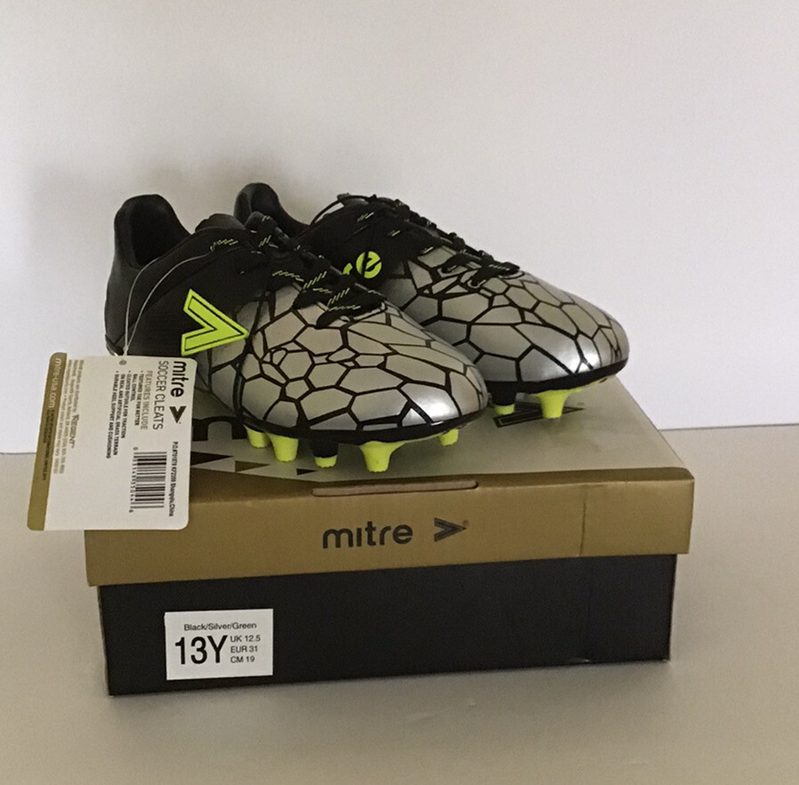 Mitre Soccer Cleats Black/Sliver/Green KF2129 Size 13Y Youth Size for ...