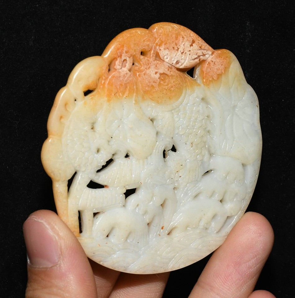 Old Dynasty White Jade Carved Fish Animal Lotus Flower Exorcize Amulet Pendant | eBay